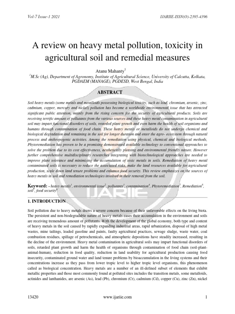 A Review On Heavy Metal Pollution Toxicity in Agricultural Soil and ...