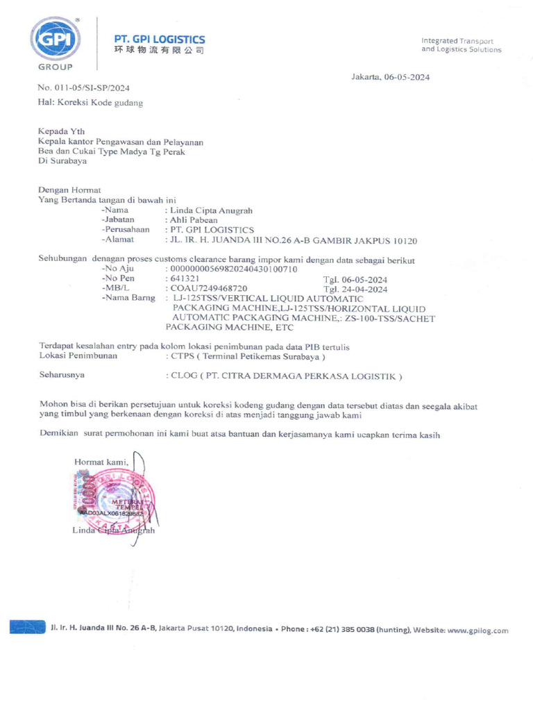 Koreksi Kode Gudang PT. GPI Logistics | PDF