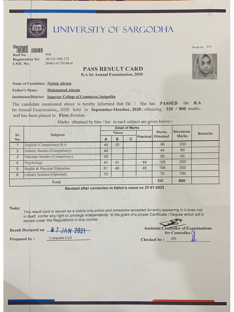 Bacholer Trascript Naila Akram | PDF