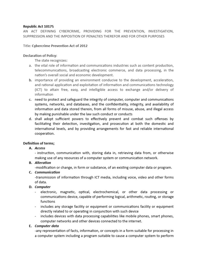 Republic Act 10175 | PDF | Computer Security | Security