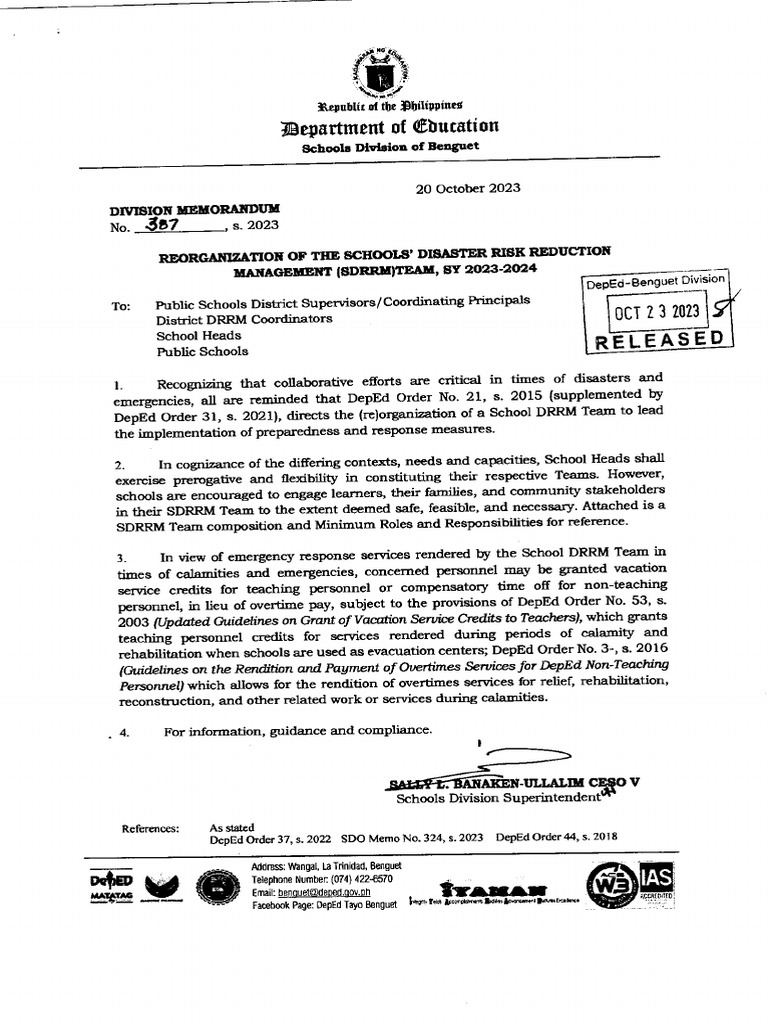 SDO Memo No. 387, S. 2023 | PDF