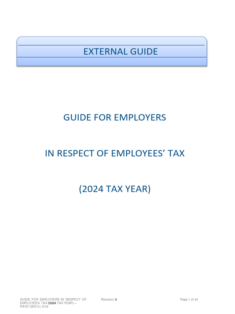 PAYE GEN 01 G18 Guide For Employers Iro Employees Tax For 2024 External Guide | PDF | Taxes ...