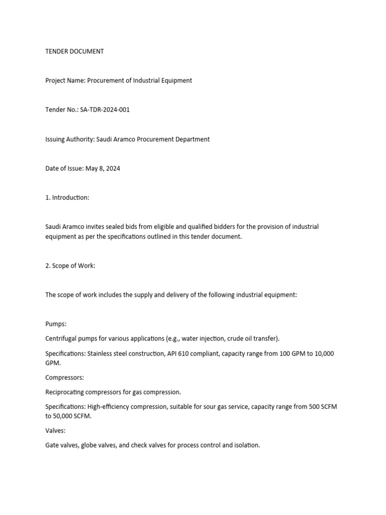 Tender Document - Chatgpt Sample | PDF | Valve | Procurement