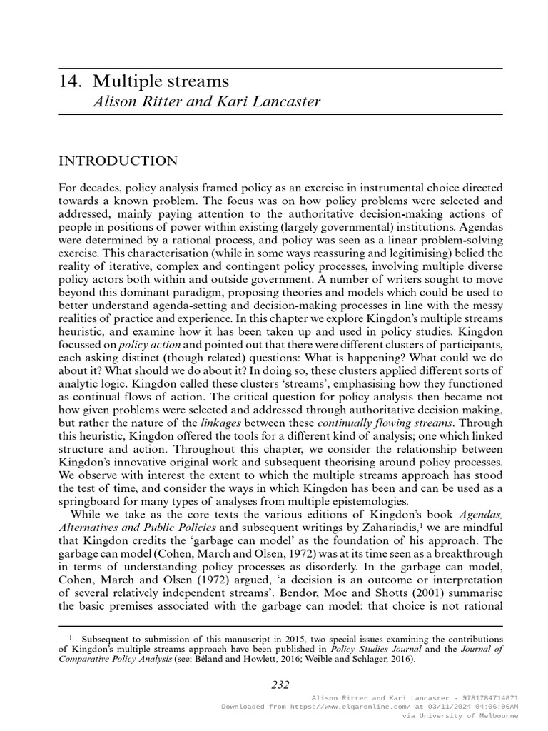 Multiple Streams: Alison Ritter and Kari Lancaster | PDF | Policy | Decision Making