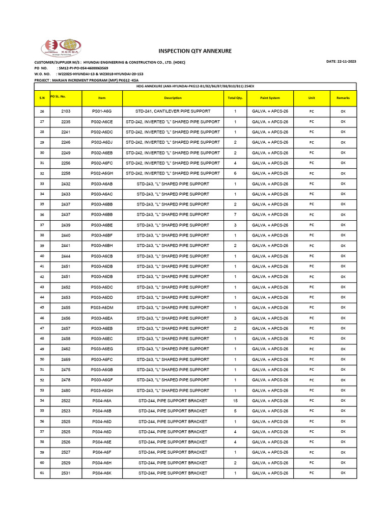 Inspection Annexure.DN-254EX Rev. 01-HDG | PDF
