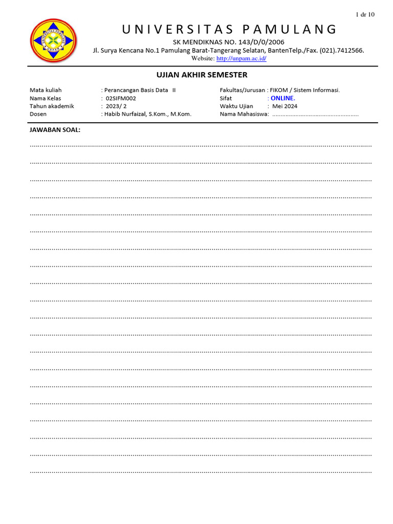 Basis Data II Lembar Jawab Sifm02 | PDF | Karier & Perkembangan | Teknologi & Rekayasa