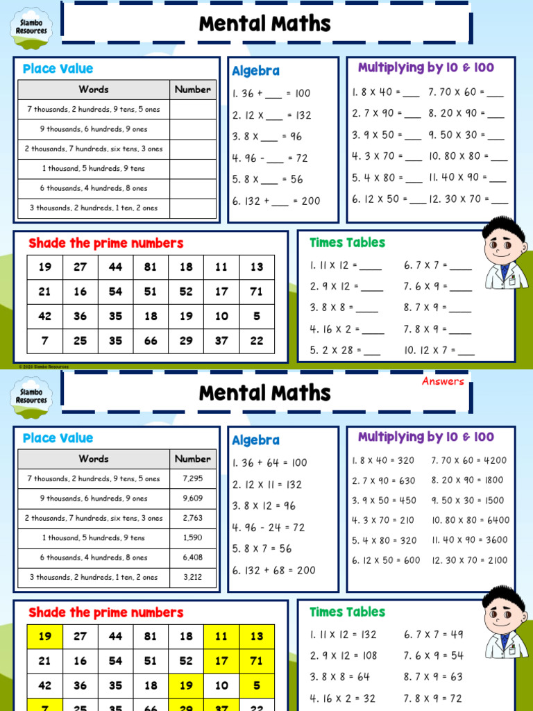 Grade 5 Mental Maths Worksheet 1 | PDF | Mathematics | Arithmetic