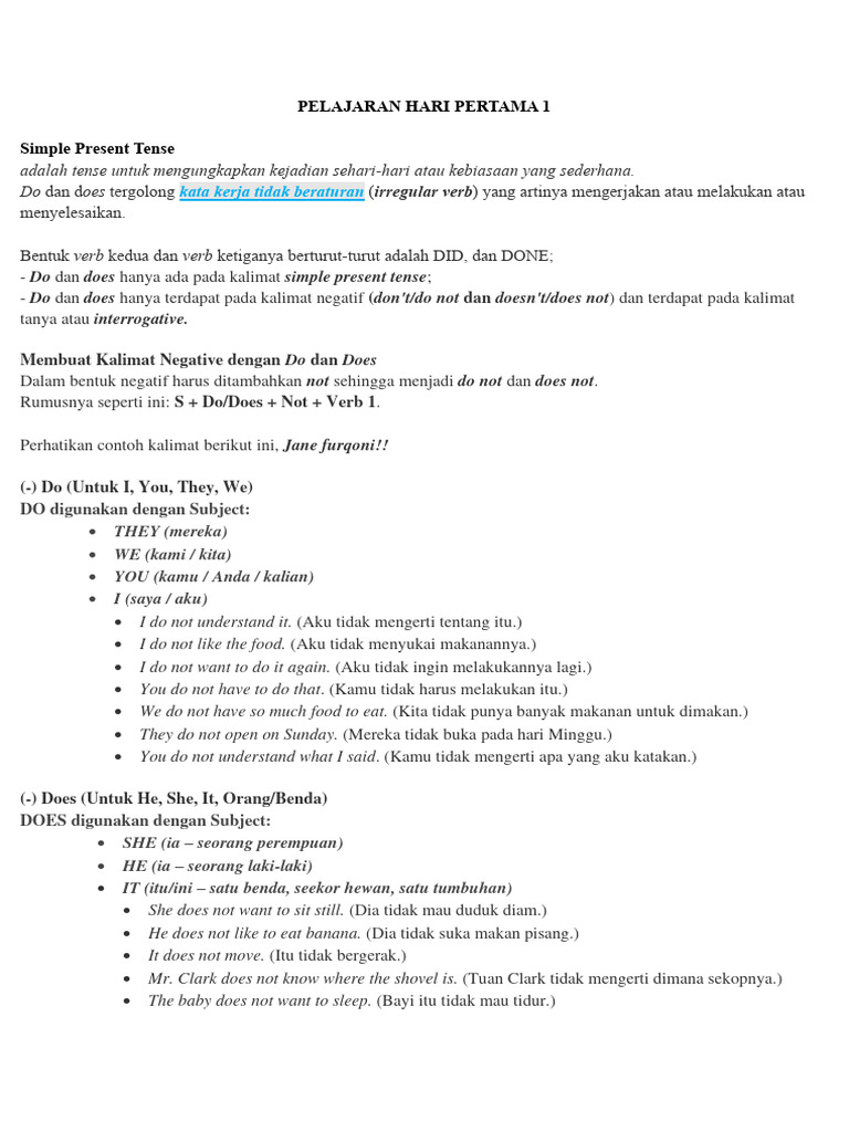 Pelajaran Jane Simple Present Tense | PDF