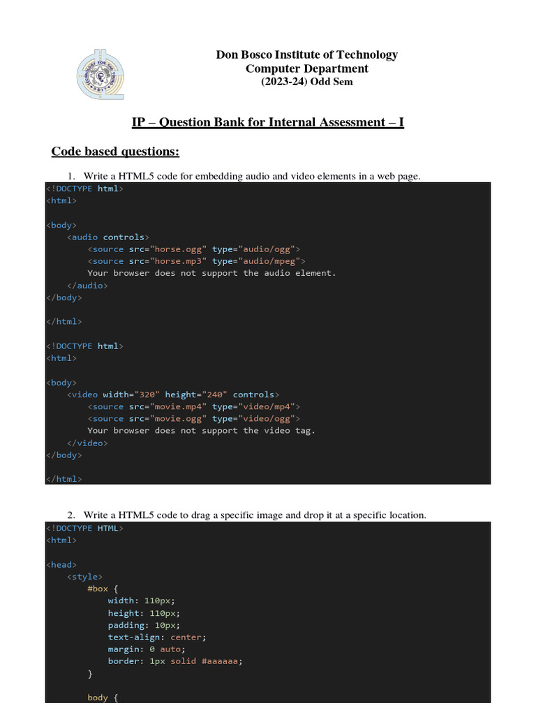 Q - Bank IP - IA1 - 2023-24 | PDF | Html | World Wide Web