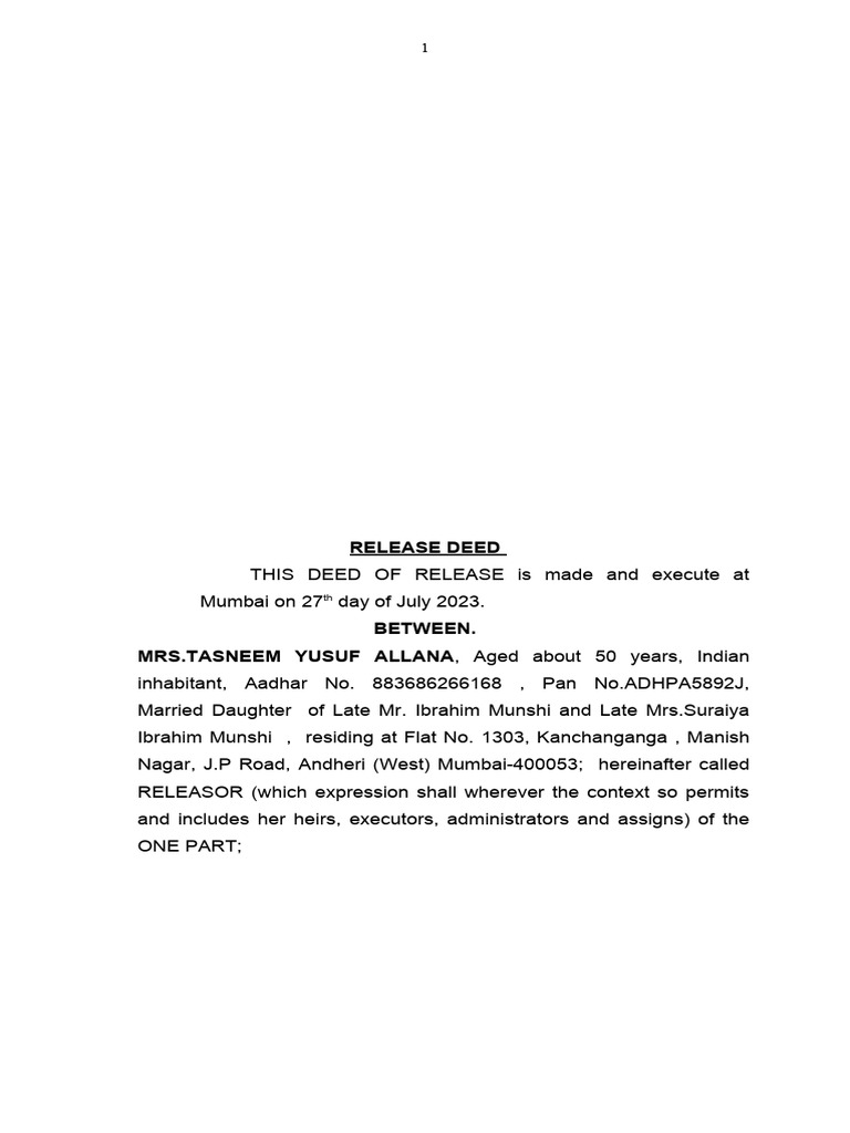 munshi release deed | PDF | Common Law | Private Law