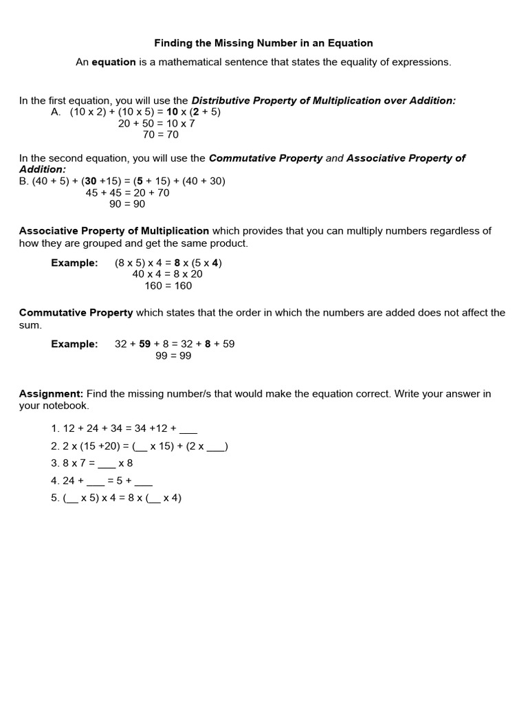 Finding The Missing Number in An Equation | PDF
