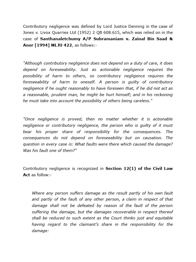 Contributory Negligence in A Strict Contractual Claim | PDF ...
