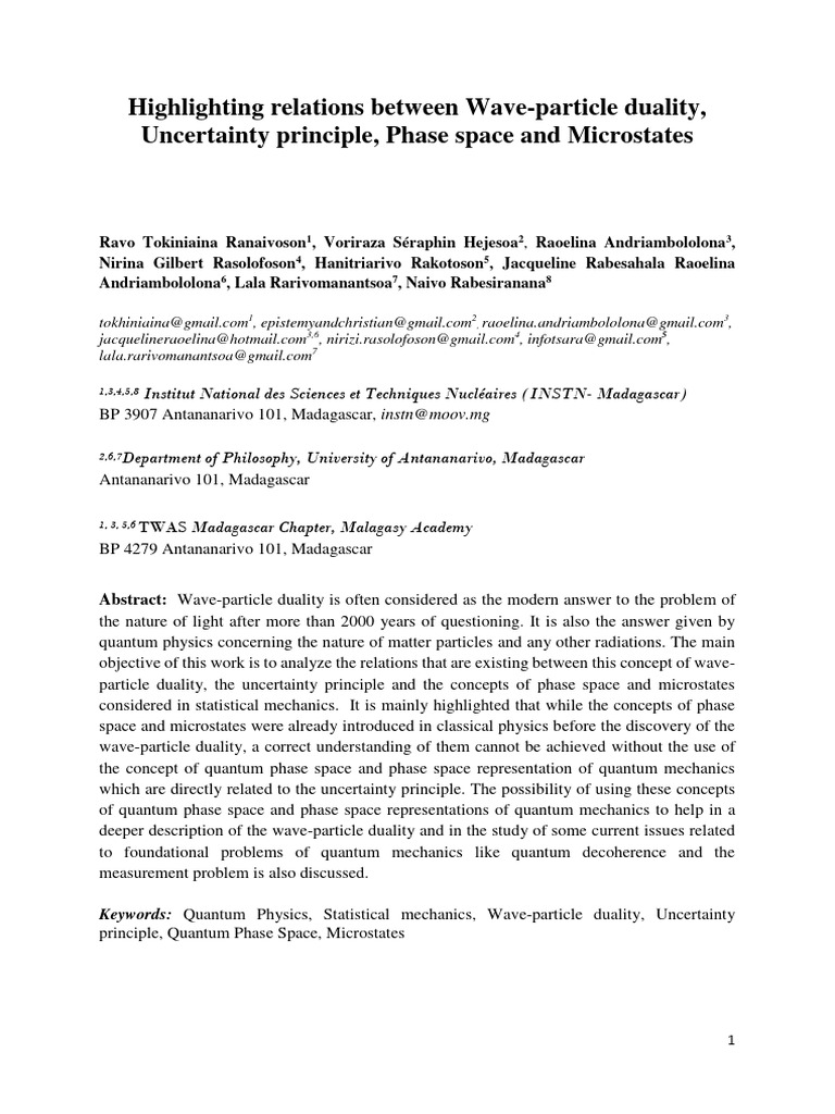 Wave Particle Duality and Phase Space | PDF | Wave Function | Quantum Mechanics