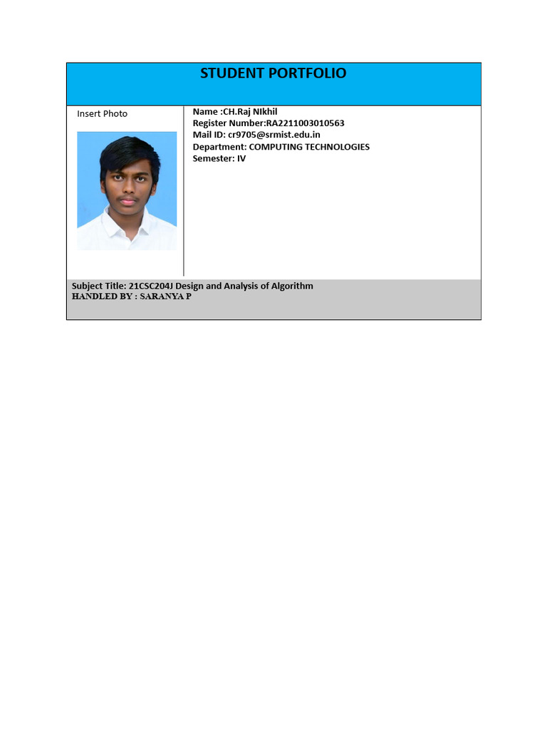 Ra2211003010563 - Raj Nikhil - Student - Portfolio | PDF | Artificial Intelligence ...
