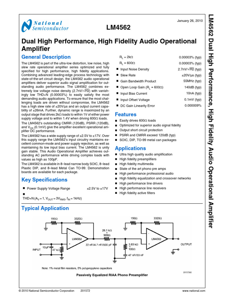 LM4562 | PDF | Amplifier | Operational Amplifier