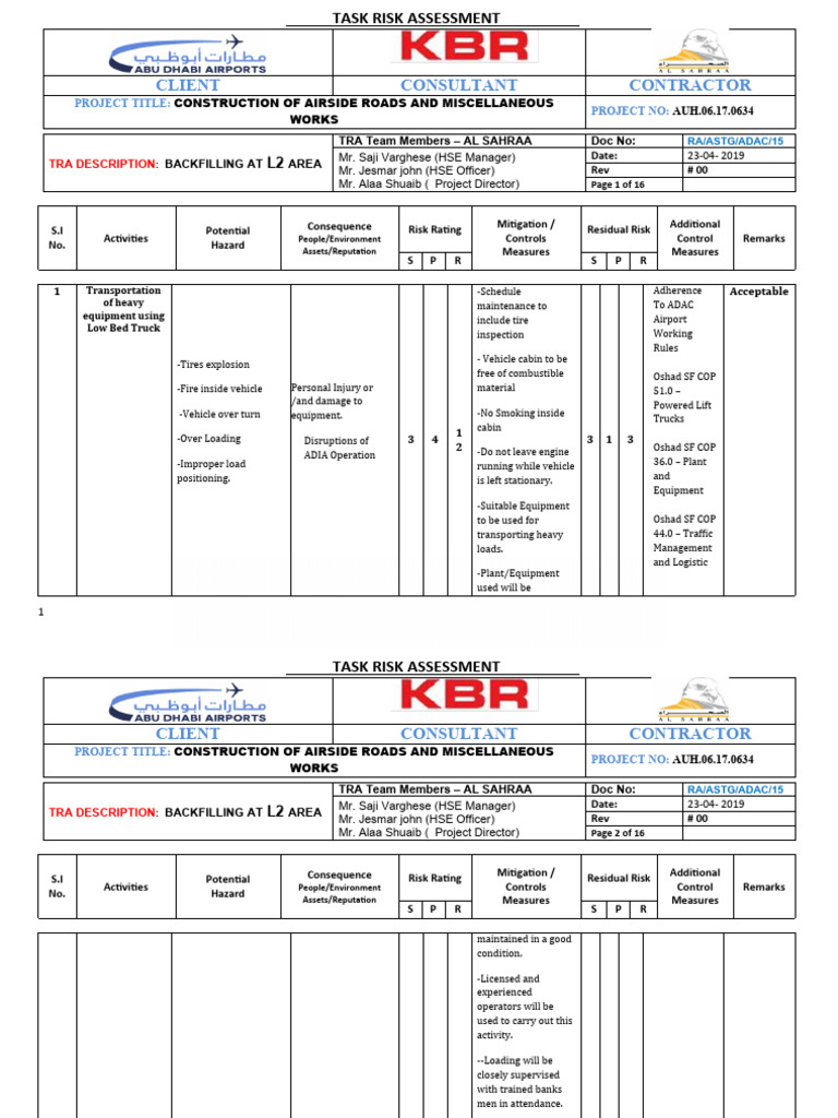 Risk Assement For Backfilling | PDF | Risk | Risk Assessment