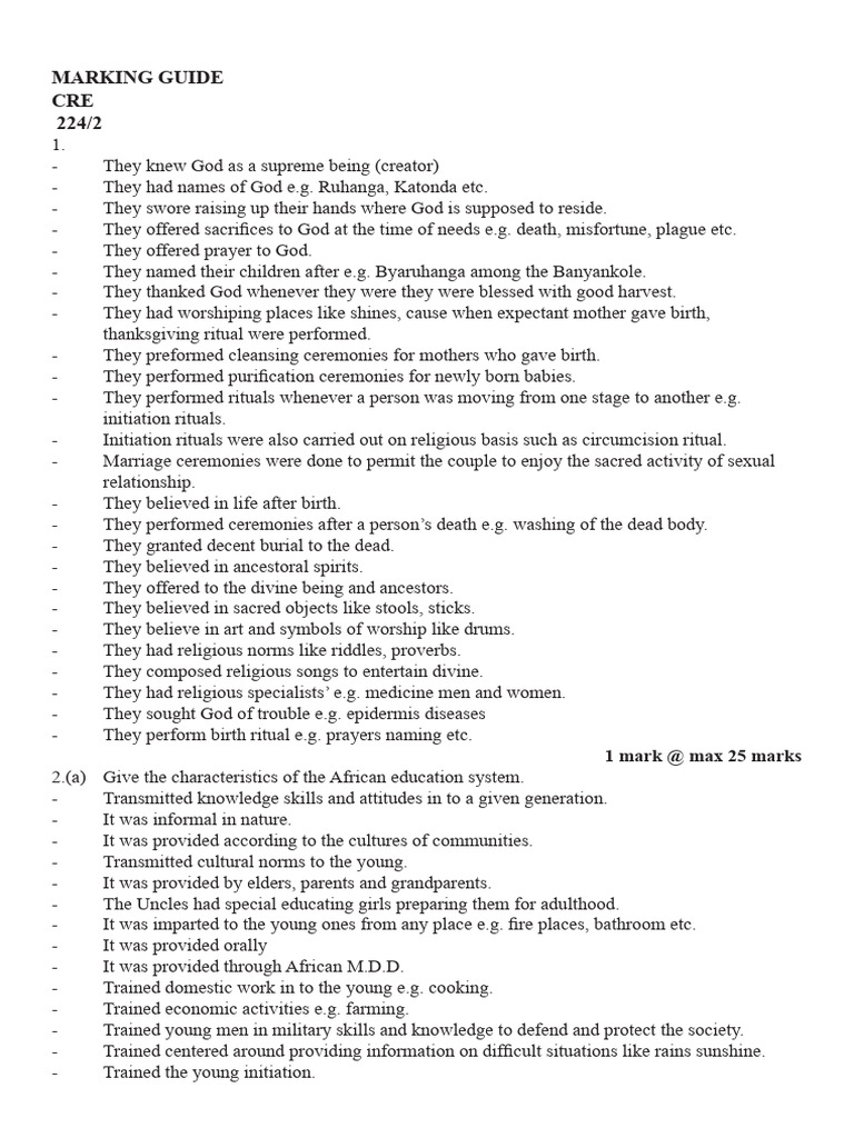 Marking Guide Cre 2242 Questions and Answers | PDF | Rituals | Prayer