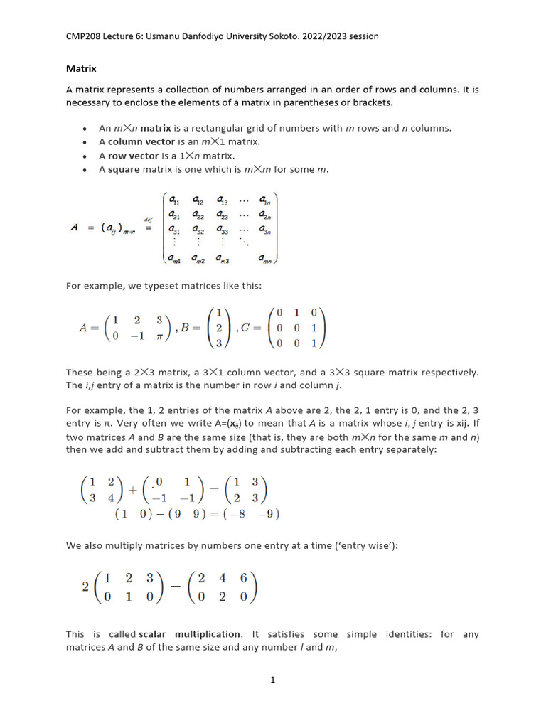 CMP 208 Lecture 6 | PDF | Matrix (Mathematics) | Linear Map