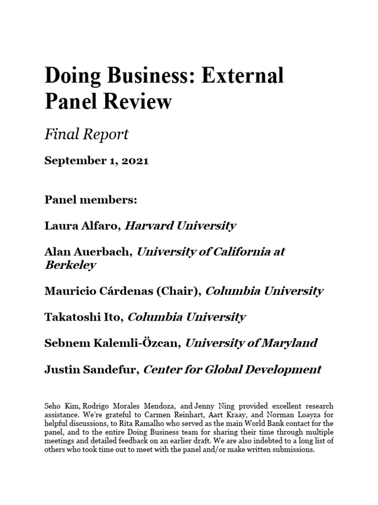Doing Business Panel Review Recommendations | PDF | Business | Taxes