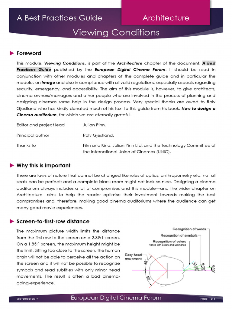 Cinema Viewing Conditions Best Practices | PDF | Movie Theater | Optics