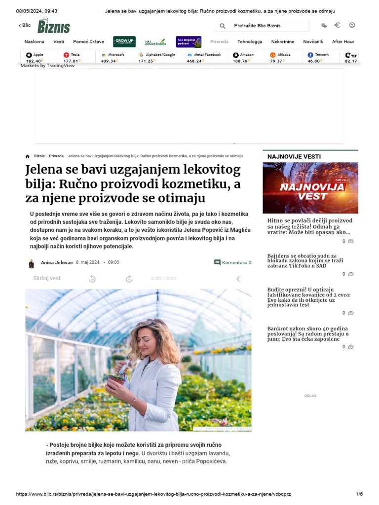 Jelena Se Bavi Uzgajanjem Lekovitog Bilja - Ručno Proizvodi Kozmetiku, A Za Njene Proizvode Se ...