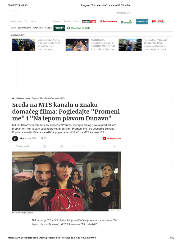 Program - Blic Televizije - Za Sredu 08.05. - Blic | PDF