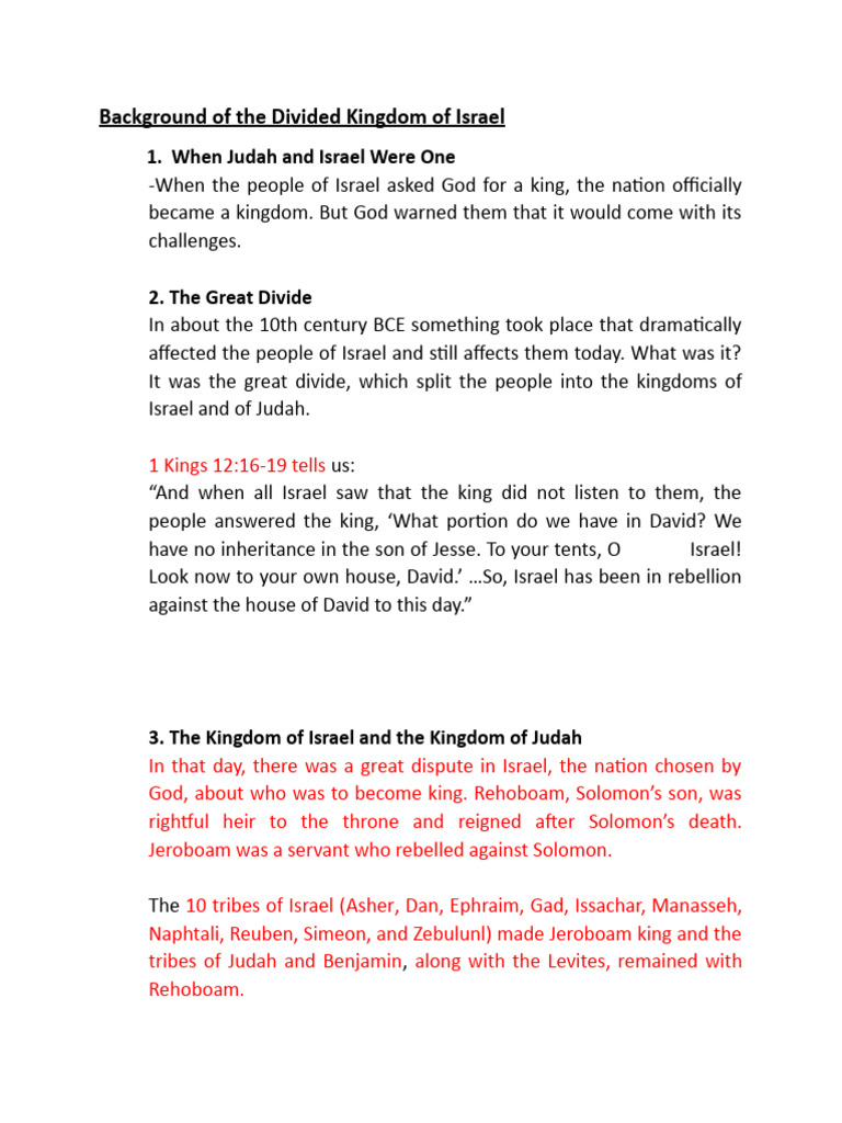 The Split of Israel and Judah Explained | PDF | Israelites | Kingdom Of ...