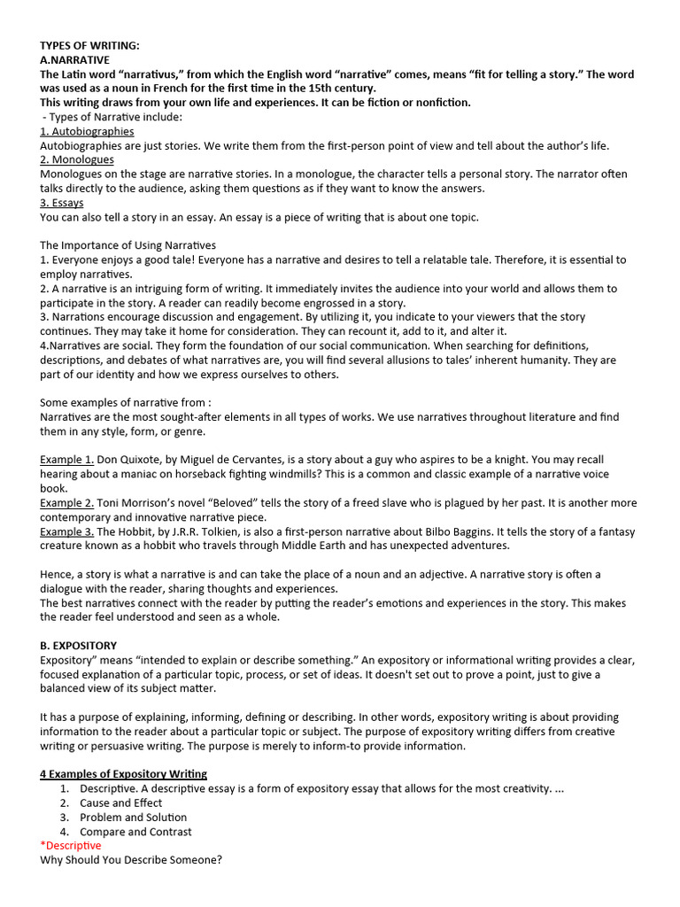 Final-Types of Writing - Narrative, Explanative and Argumentative | PDF ...