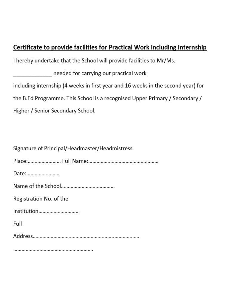 B.Ed Internship Facility Certificate | PDF
