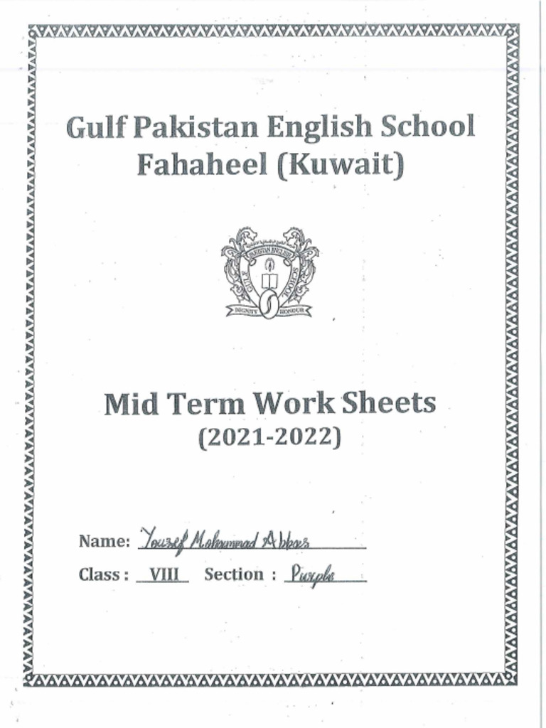 Mid Term Work Sheets Class 8 2021-2022 | PDF