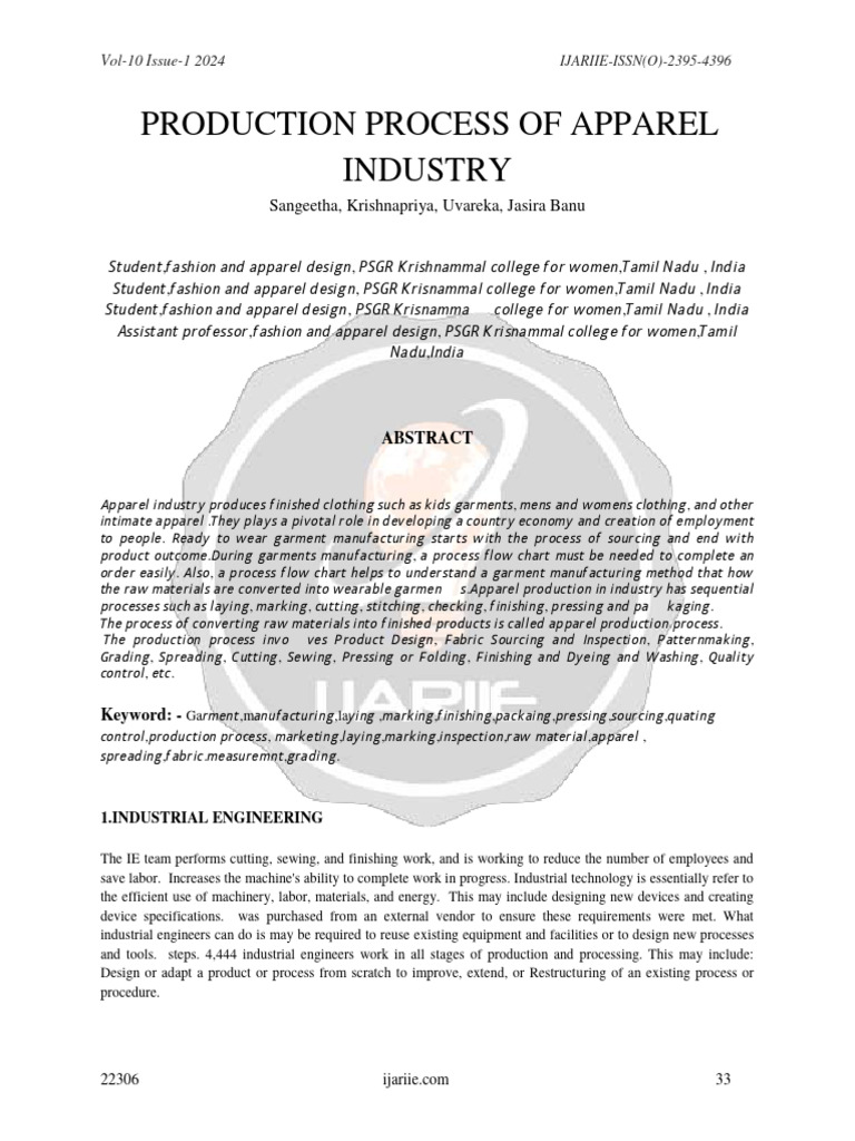 PRODUCTION_PROCESS_OF_APPAREL_PRODUCTION_ijariie22306 | PDF | Textiles | Sewing