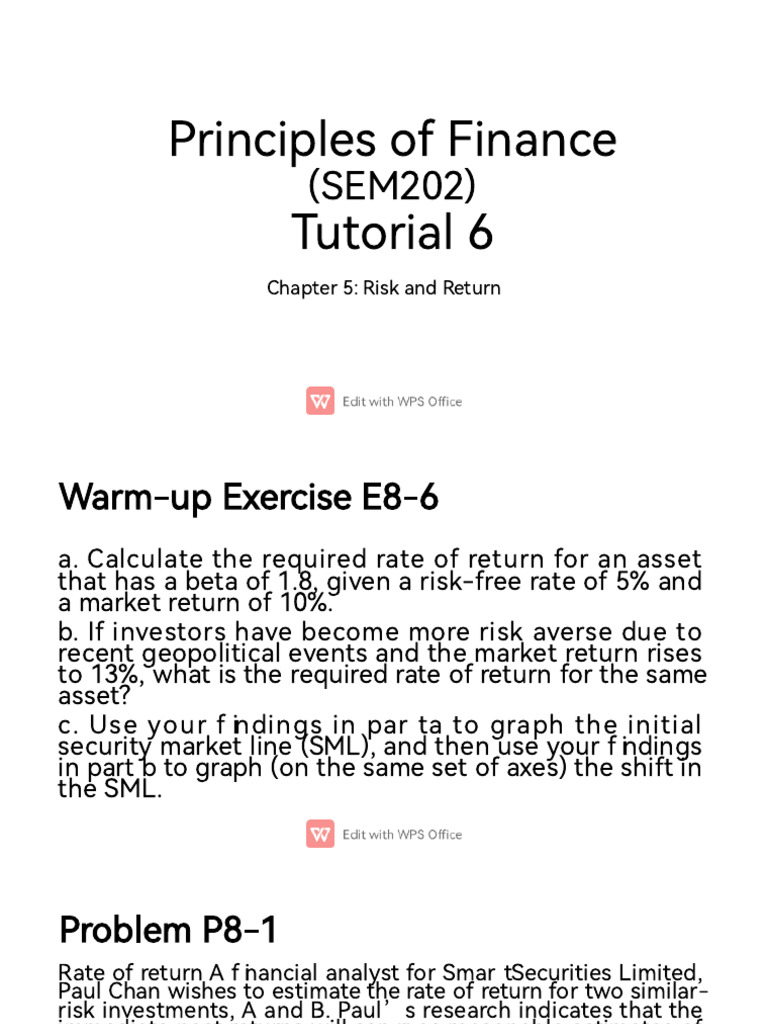 Tutorial 6 - Risk and Return | PDF | Capital Asset Pricing Model | Mathematical Economics