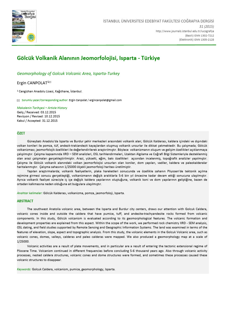 G - LC - K Volkanik Alan - N - N Jeomorfolojisi, Isparta - T - Rkiye (#264664) - 365353 | PDF