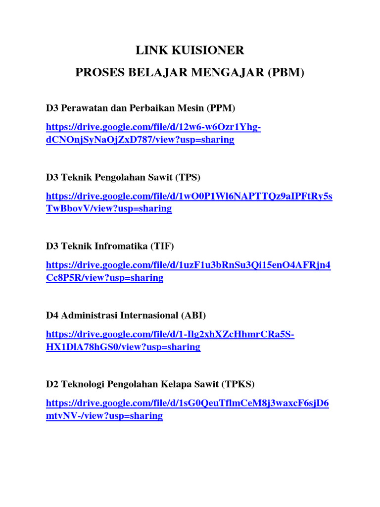 Link Kuisioner Pbm | PDF