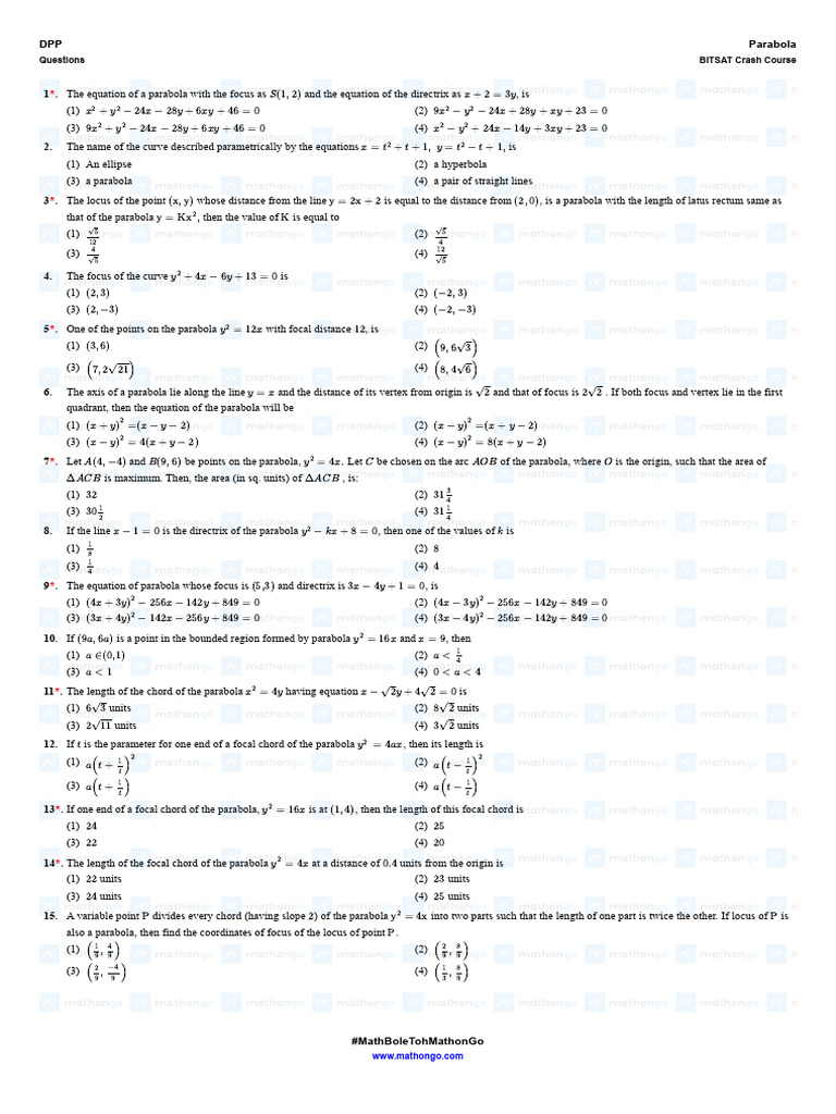Parabola Equations and Properties Guide | PDF | Classical Geometry | Euclid