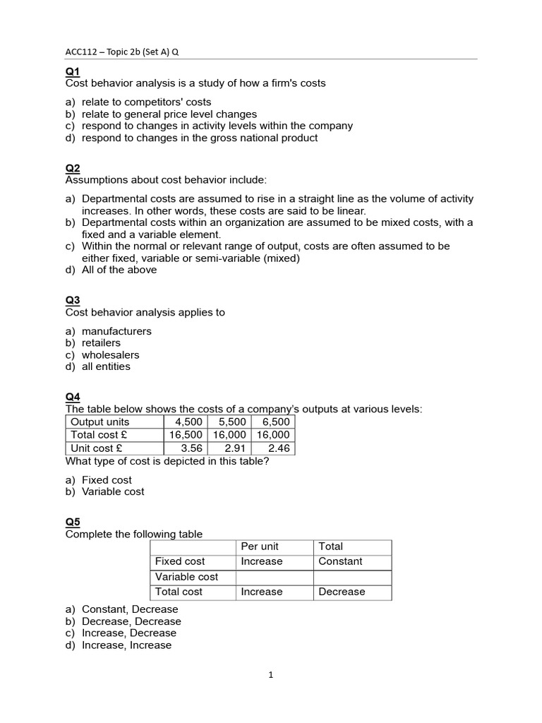 002 Topic 2b (Set A) Q - 98212a37f76c2aeb76f391122e9 - 202405051917 - 02377 | PDF | Cost ...