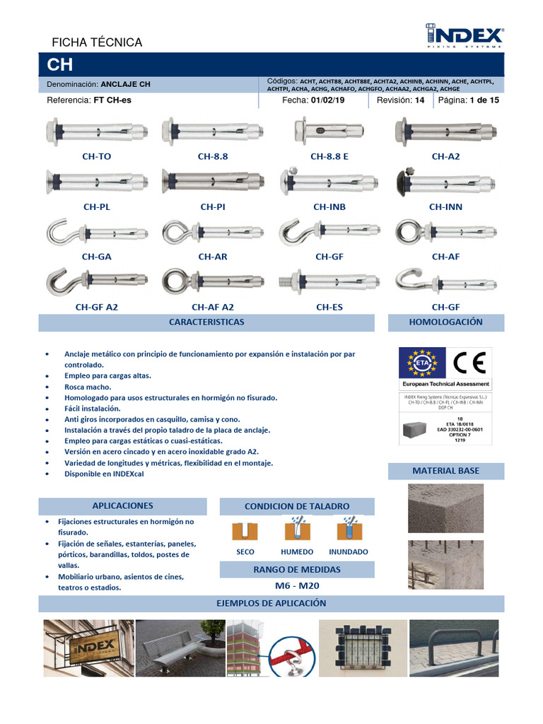 FICHA TECNICA ANCLAJES METALICOS EXPANSIVOS | PDF | Tornillo | Acero