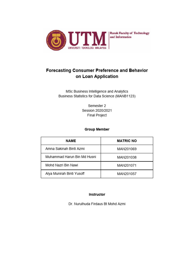 Final Project - Forecasting Consumer Preference and Behavior | PDF | P Value | Loans