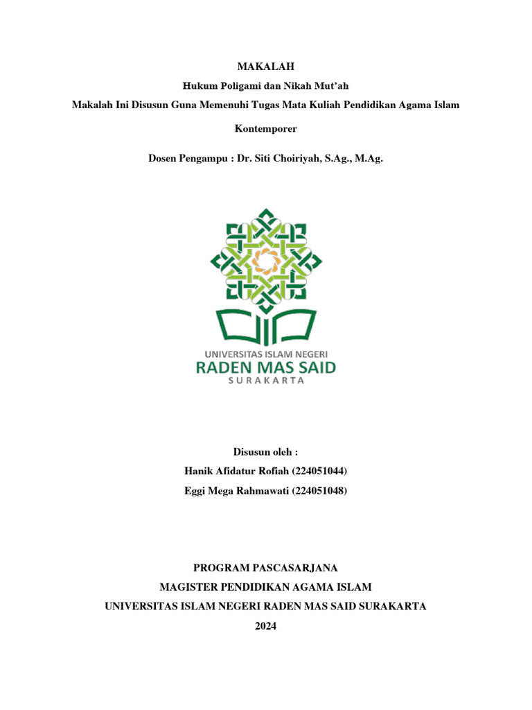 Hukum Poligami dan Nikah Mut’ah Islam | PDF