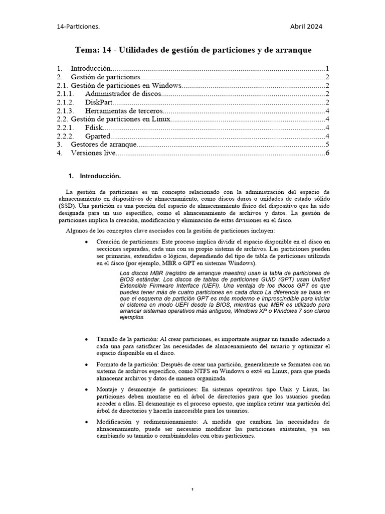 Gestión de Particiones en Windows y Linux | PDF | Arranque | Sistema operativo
