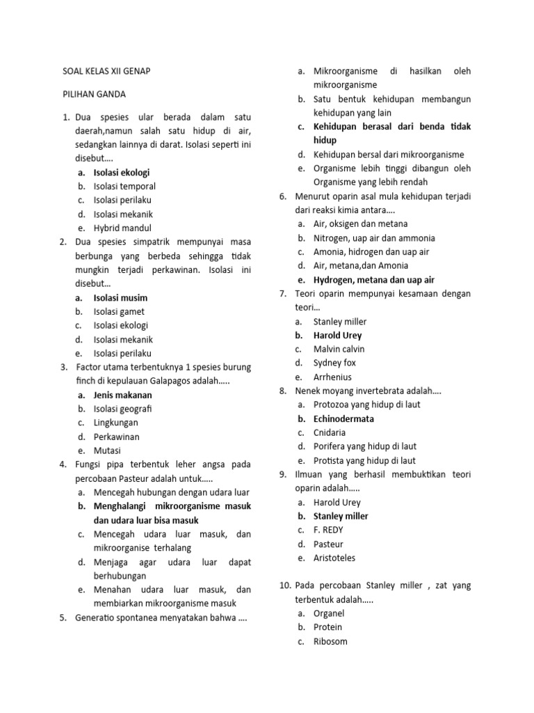 Soal Pilihan Ganda Biologi Kelas XII | PDF | Ilmu Sosial | Sains ...