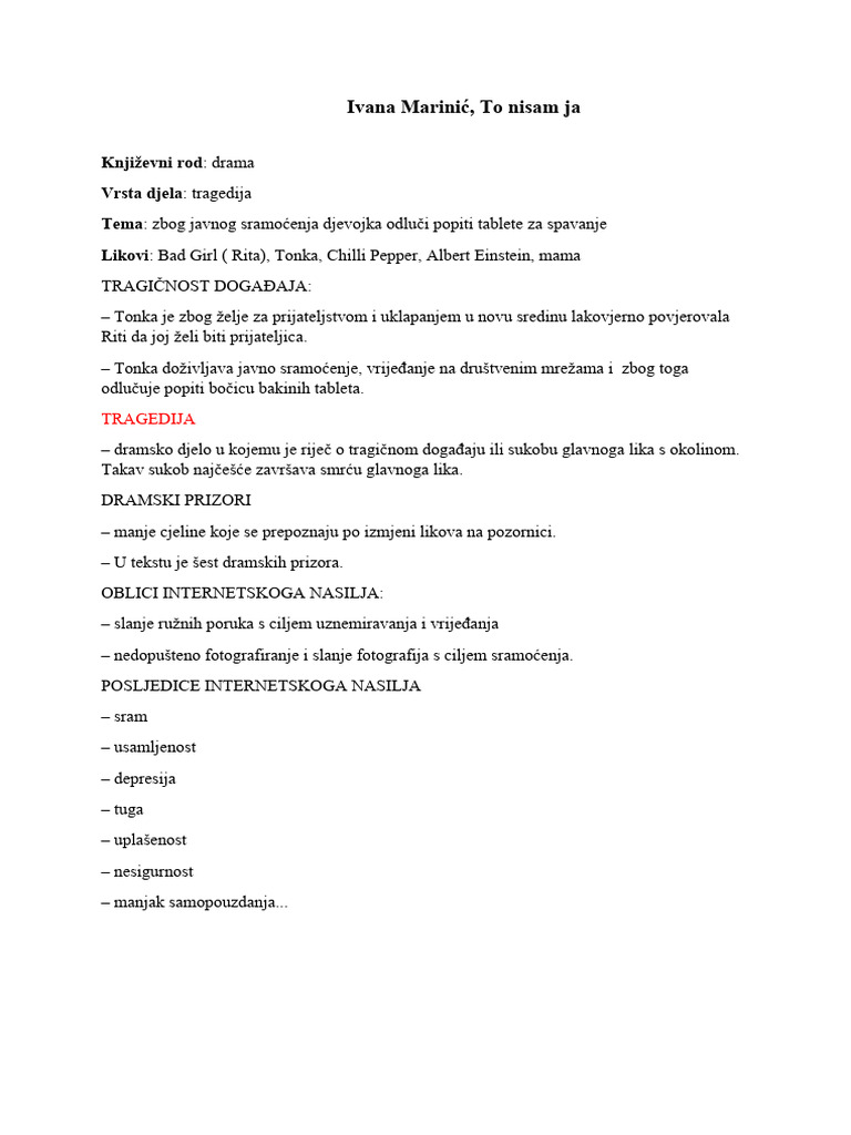 I. Marinić, To Nisam Ja - Dramski Tekst Plan Ploče | PDF