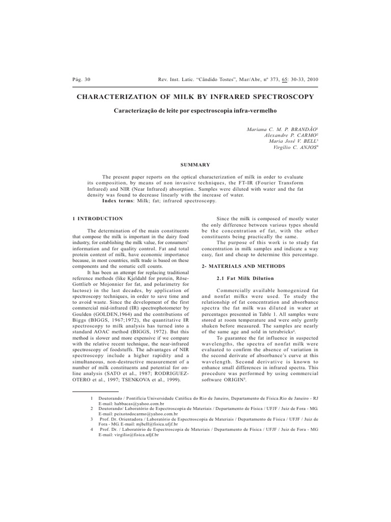 Infrared Spectroscopy of Milk Analysis | PDF | Infrared | Infrared ...