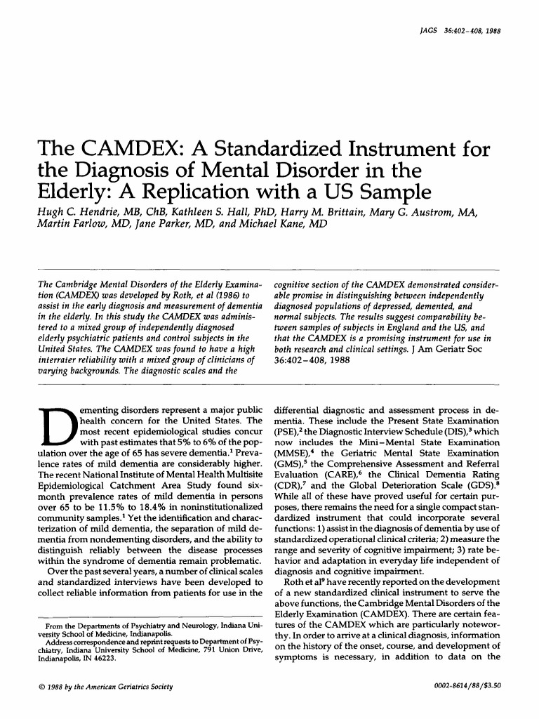 The Candex. A Standardized Instrument For The Diagnosis of Mental ...
