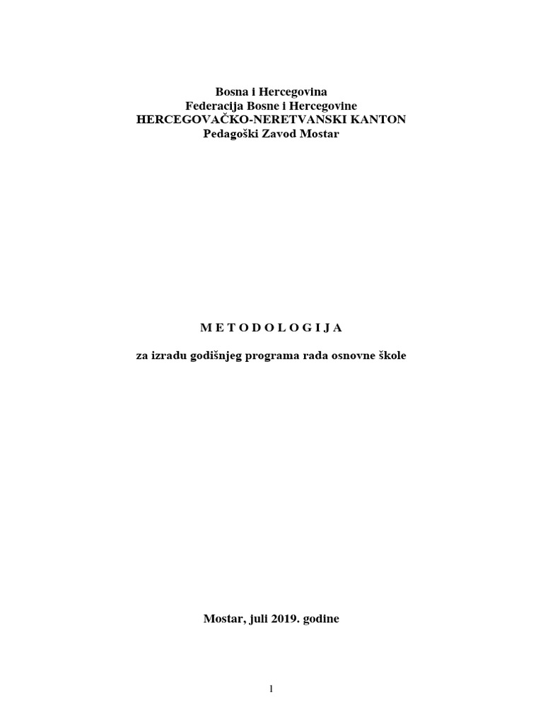 Metodologija Godišnjeg Programa Rada - Osnovne Škole | PDF