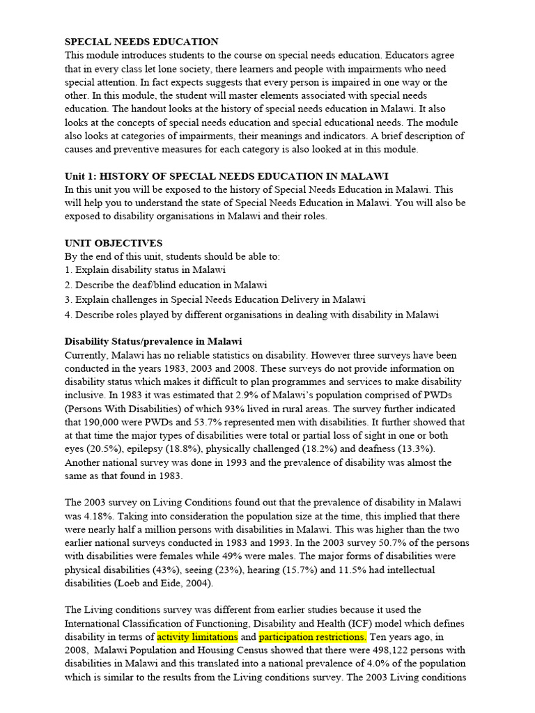 Special Needs Education Module 1 | PDF | Special Education | Inclusion ...