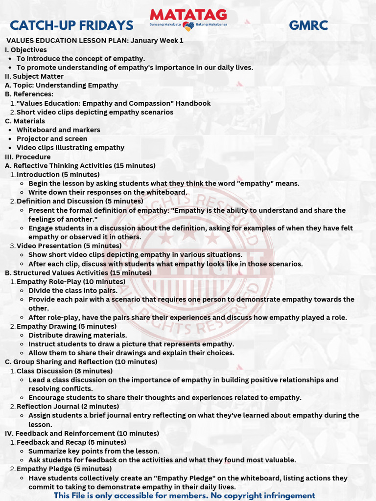 GMRC and Values Education Grade 8 | PDF | Empathy | Conflict Resolution