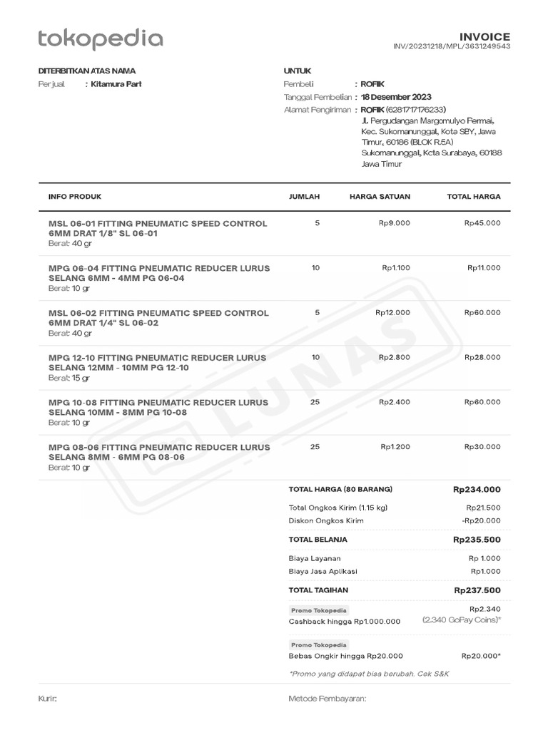 Invoice - Tokopedia | PDF