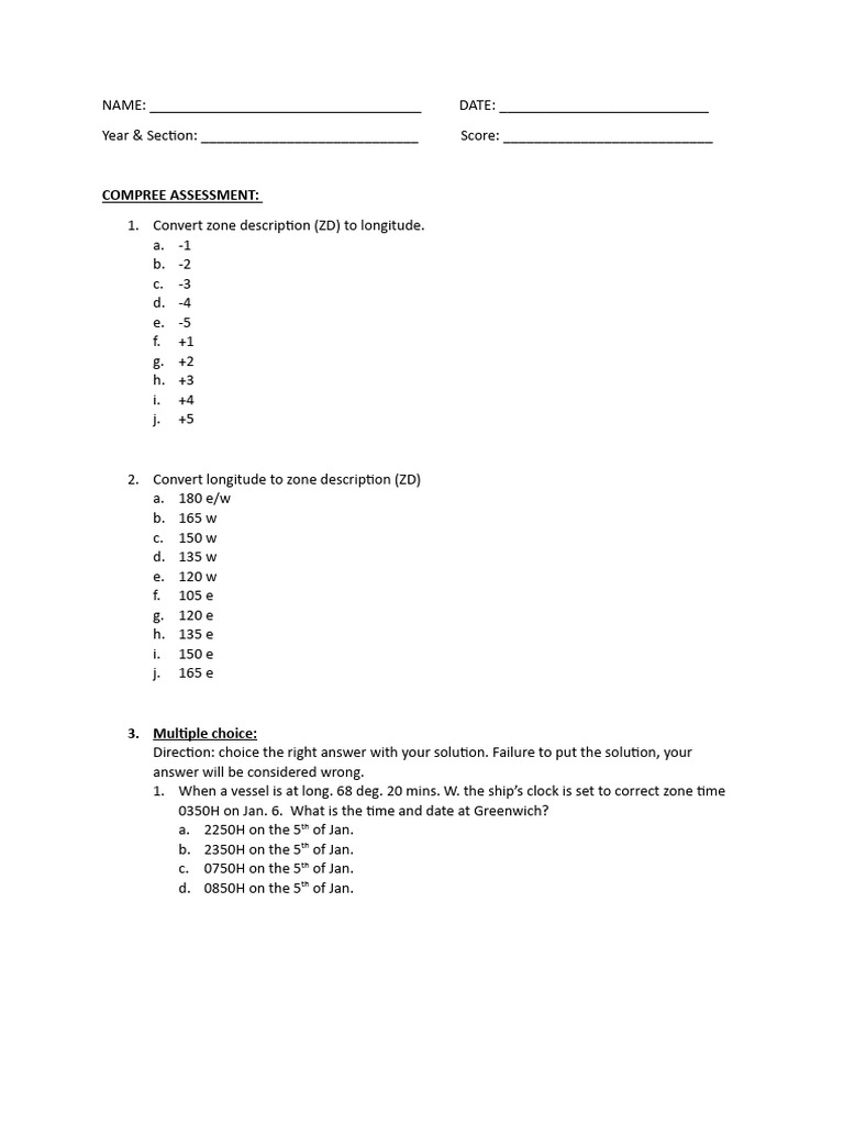 Maritime Time Zone Conversion Assessment | PDF | Geography | Navigation