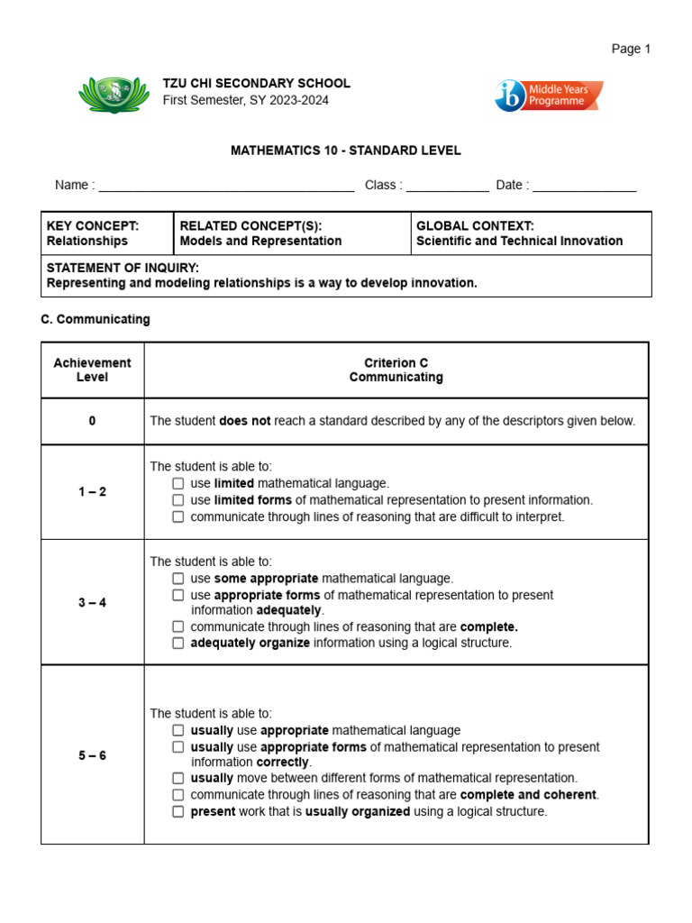 Term 2 Criterion C and D 10SL | PDF | Mathematics | Information